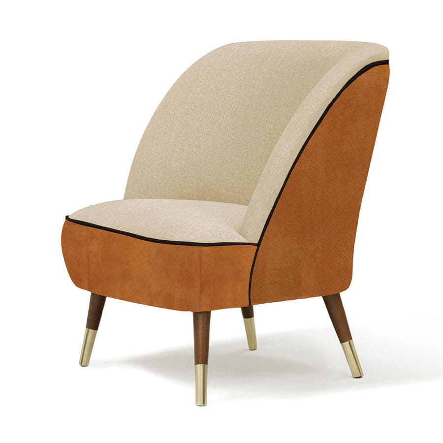 Contemporary armchair - OSLO - Moanne - linen / leather / solid wood