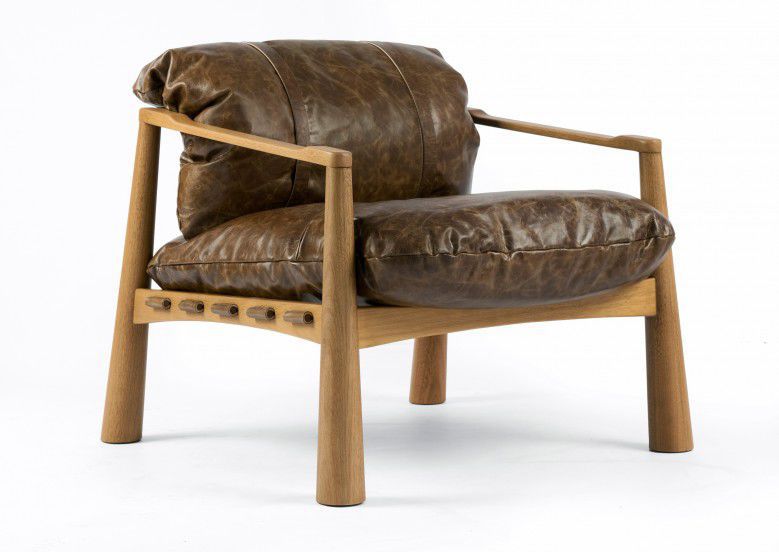 Contemporary armchair - RIOS - Moora - leather / fabric / wooden