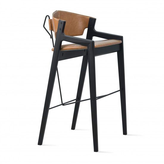 Contemporary bar chair - HARP - Moora - indoor / leather / wooden base