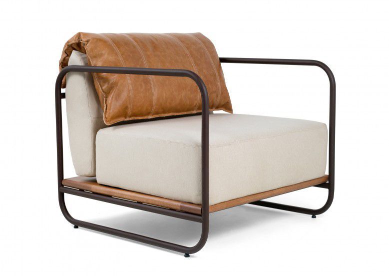 Contemporary armchair - BRERA - Moora - leather / fabric / brown