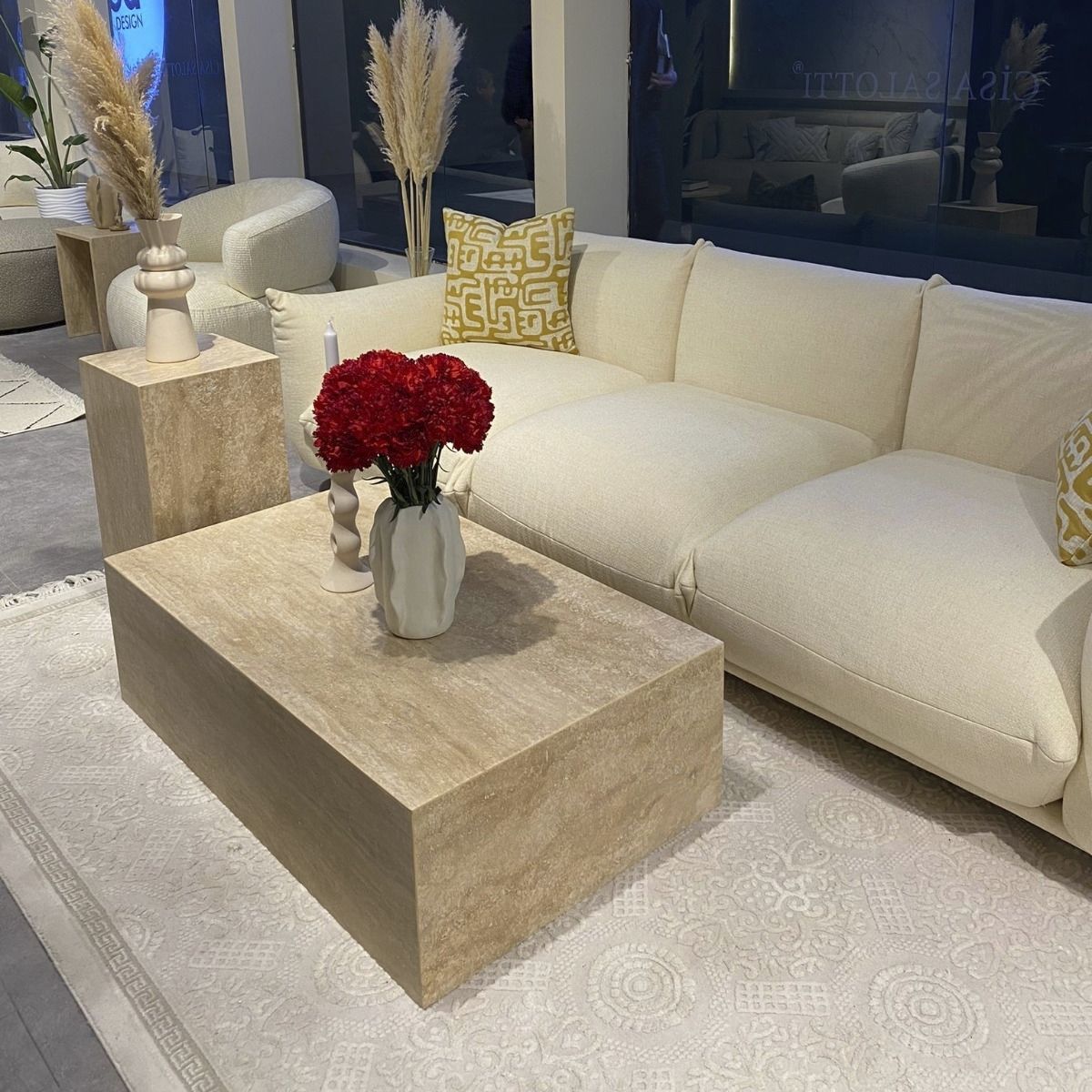 Design coffee table - 55 - Efesus Stone - travertine / travertine base / rectangular