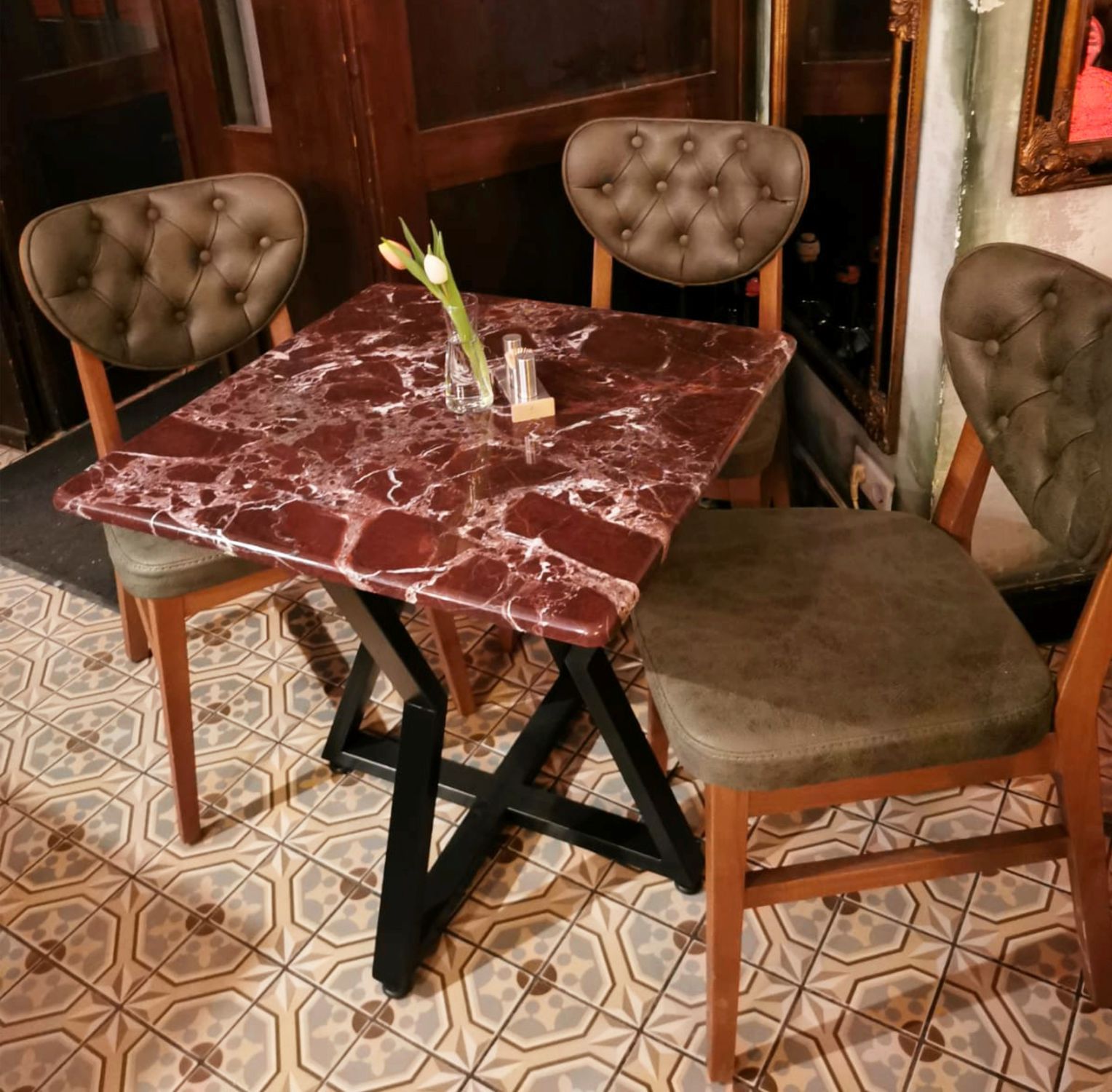 Contemporary table - 1012 - Efesus Stone - marble / metal base / square