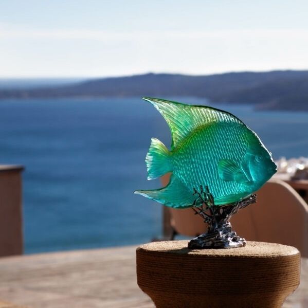 Crystal sculpture - Maya - Daum - free-standing / golden / blue