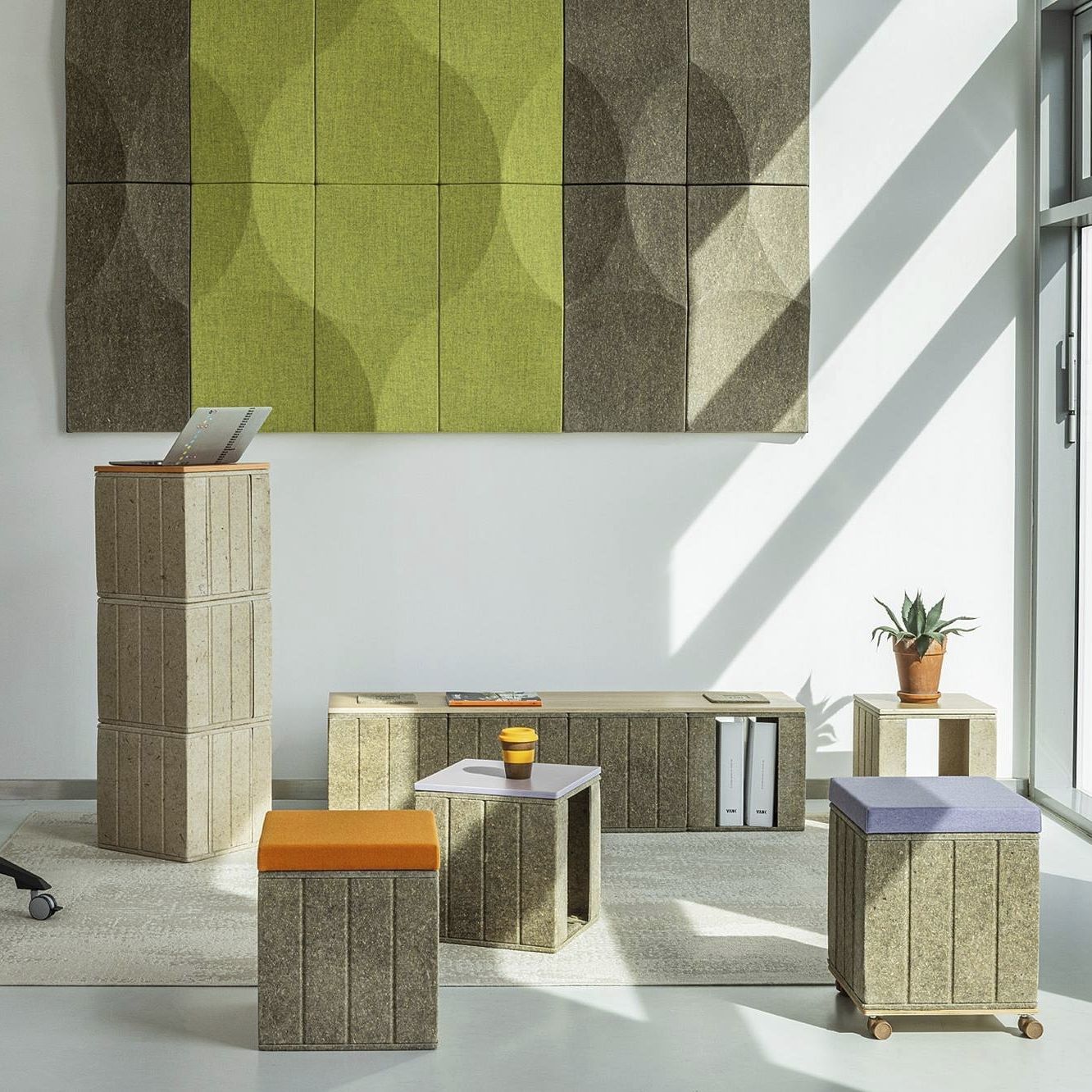 Contemporary coffee table - CB-TAB - vank - hemp / wooden base / cube