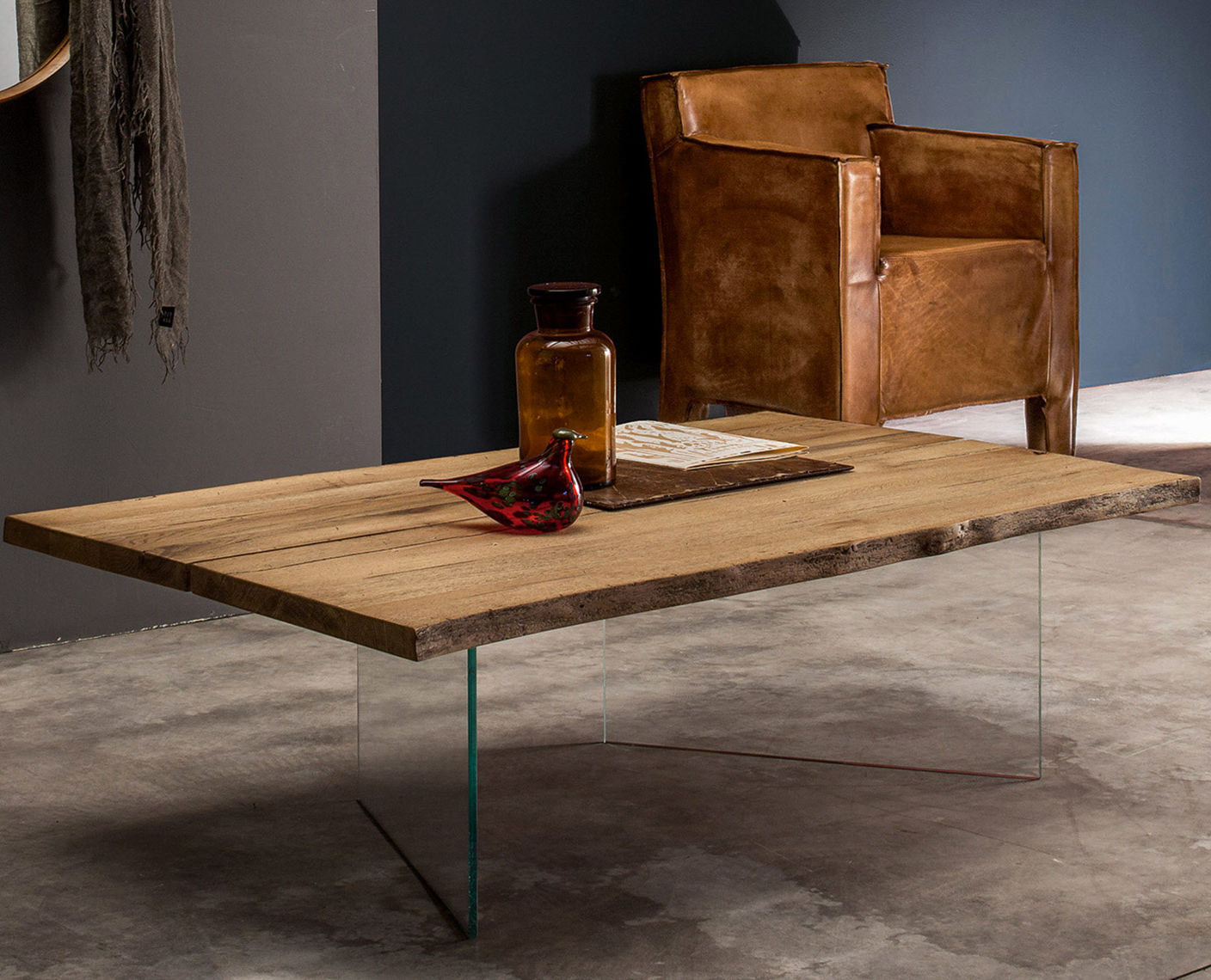 Contemporary coffee table - TWINS - Devina Nais - oak / glass / rectangular