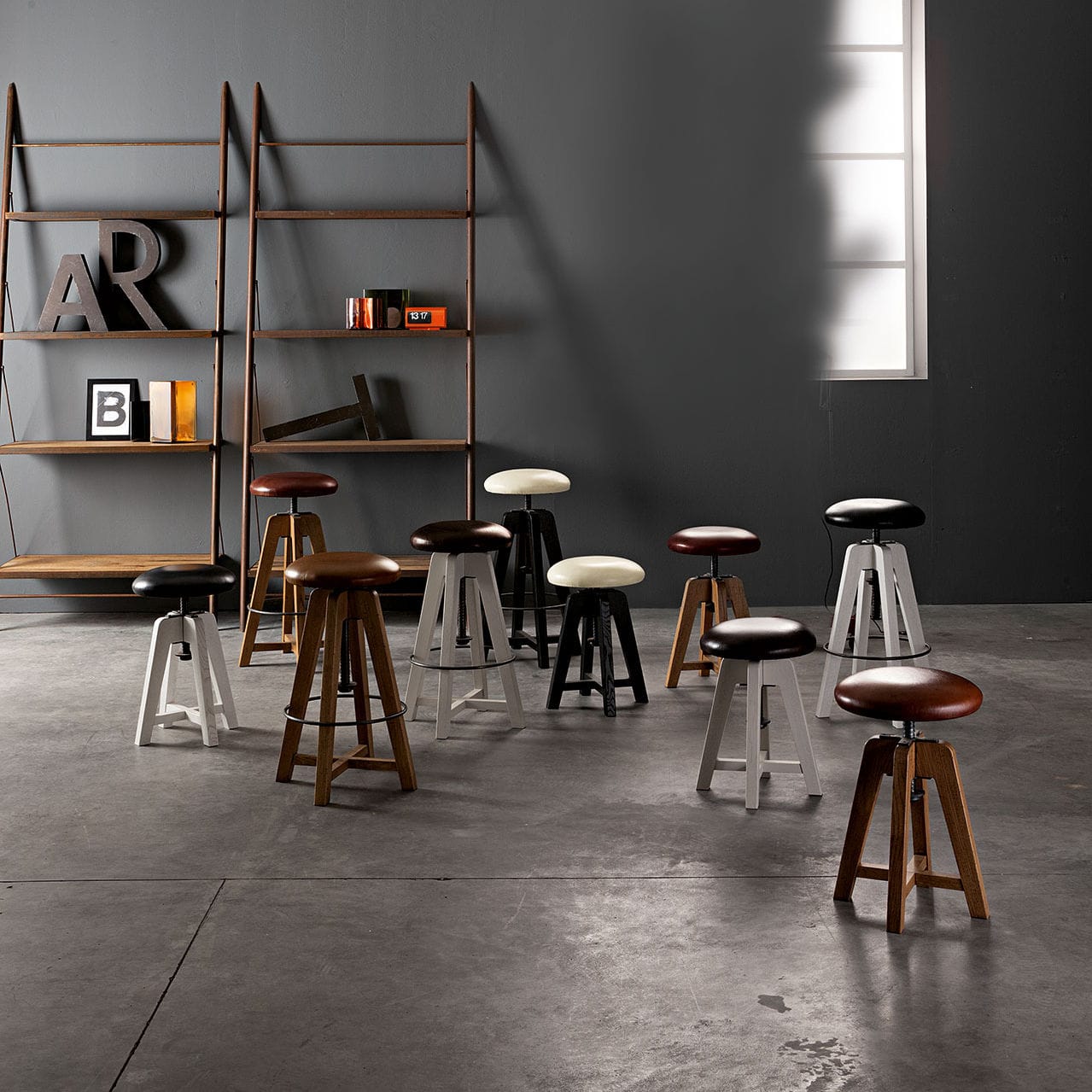 Contemporary stool - SEATTLE - Devina Nais - leather / wooden base ...