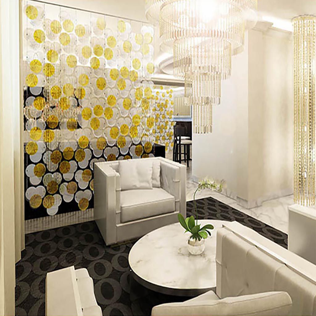 Metal room divider - RGB VILLA - veveglass - glass / indoor / hanging