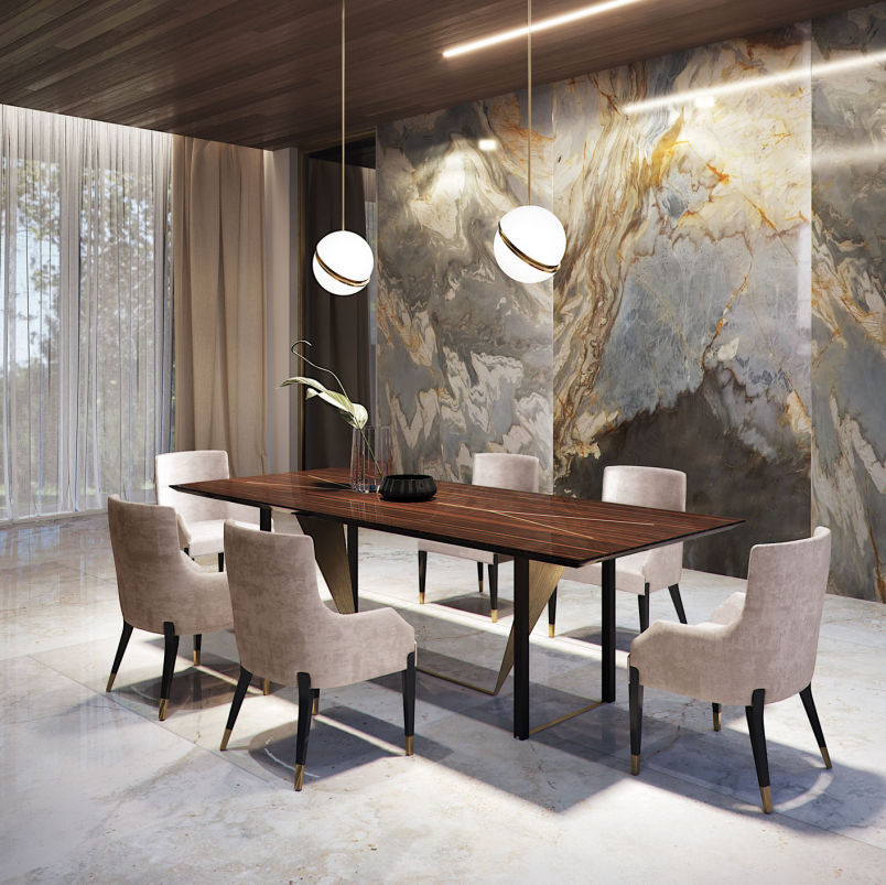 Contemporary table - PRISMA - Capital Collection - wooden / metal base / rectangular