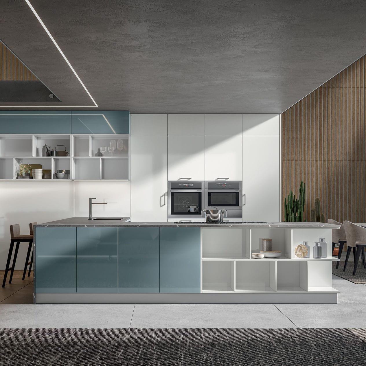 Contemporary kitchen - KLEE - Home srl - lacquered MDF / glass / island
