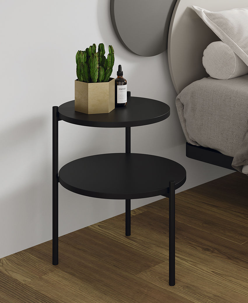 Contemporary side table - Eclipse - Mobenia - laminate / metal base / round