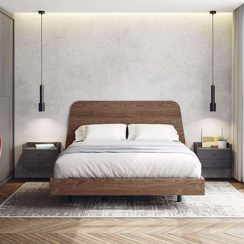 Double bed headboard - Trapez - Mobenia - contemporary / fabric / laminate