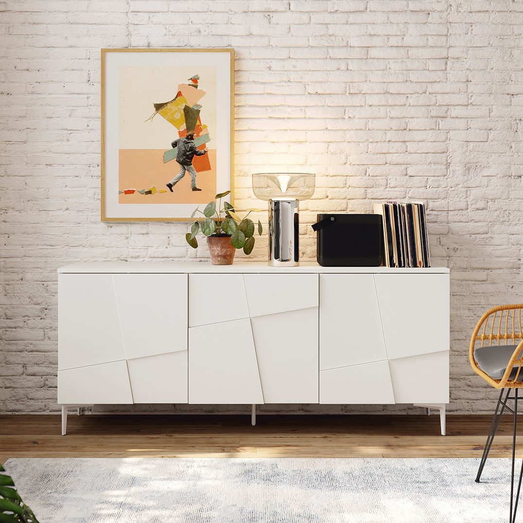 High sideboard - Linen - Mobenia - contemporary / lacquered MDF / melamine