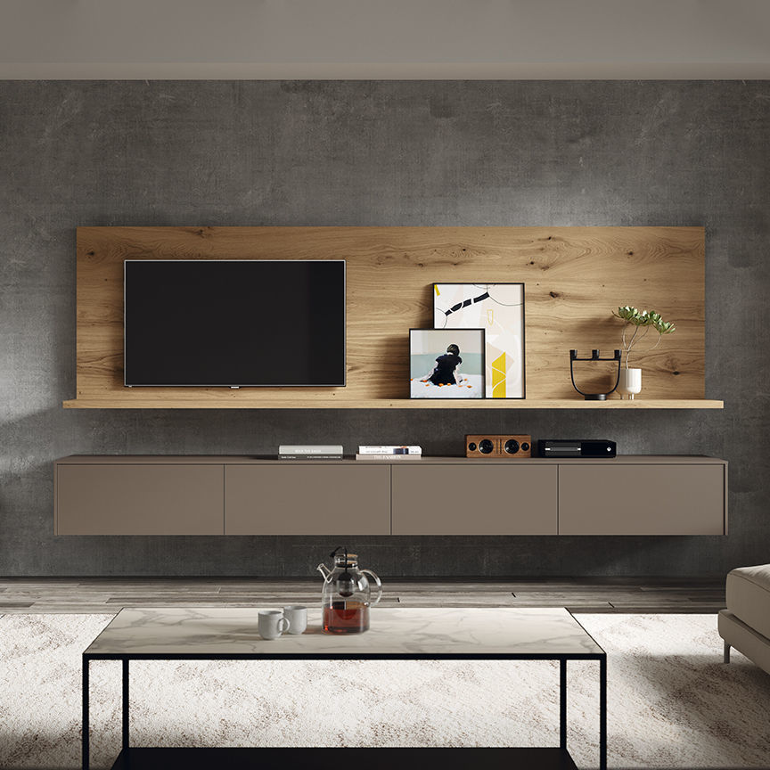 Contemporary TV wall unit - Mobenia Basics - Mobenia - lacquered MDF / melamine / modular