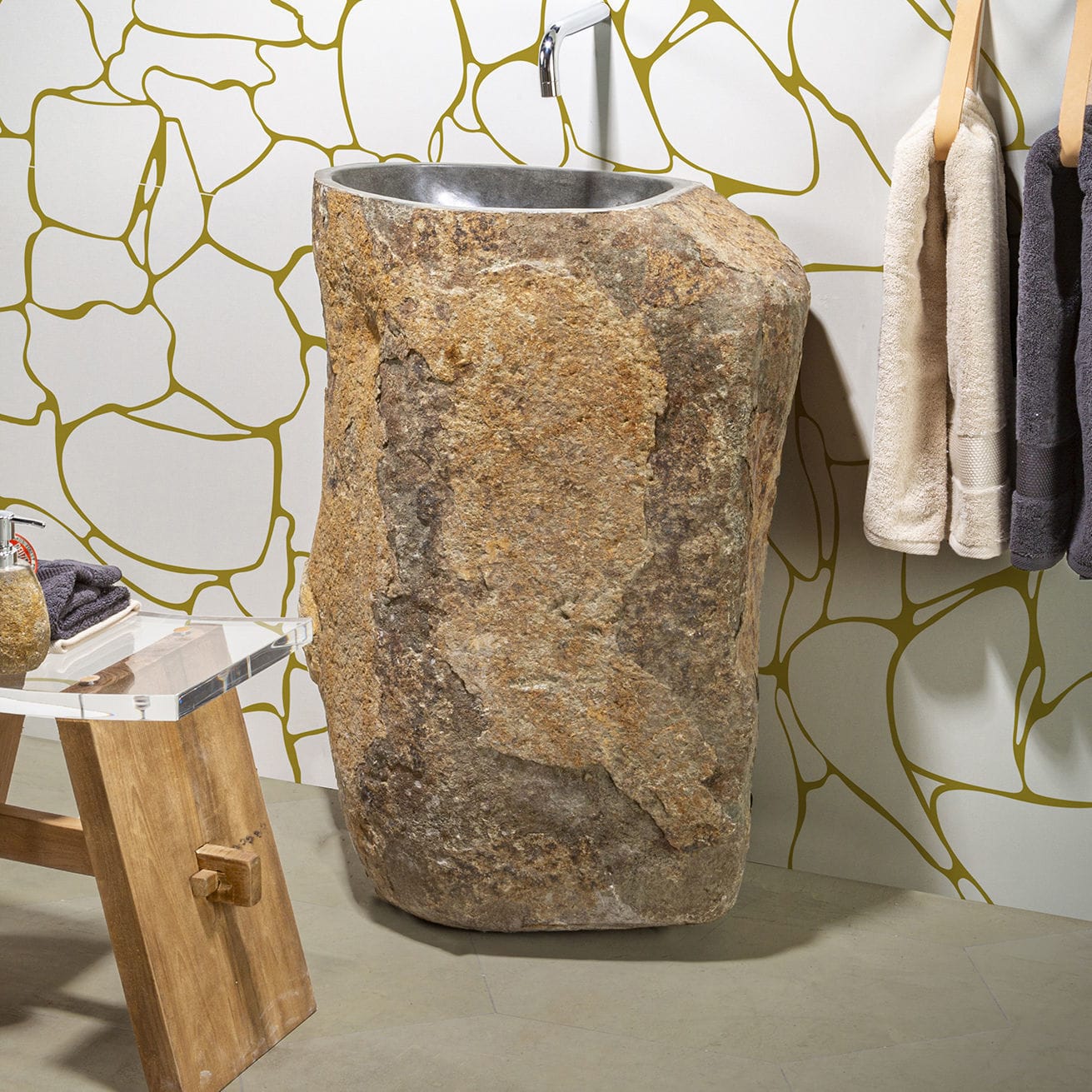 Free-standing washbasin - Joya Pedestal - CIPI' - stone / handmade / 1-hole