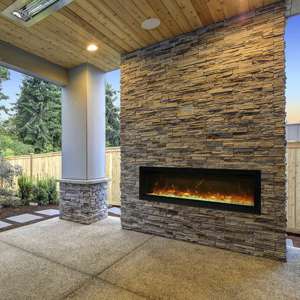 Single-sided fireplace - SYM-74-B - Amantii - electric / outdoor ...