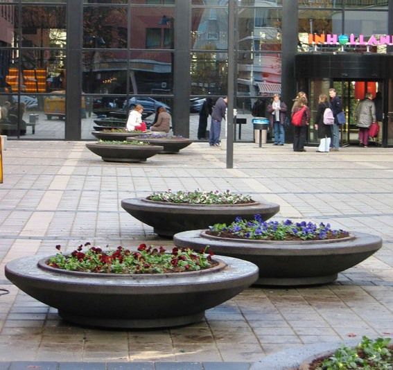 Concrete planter - DISH - Mago Urban - round / with integrated bench ...