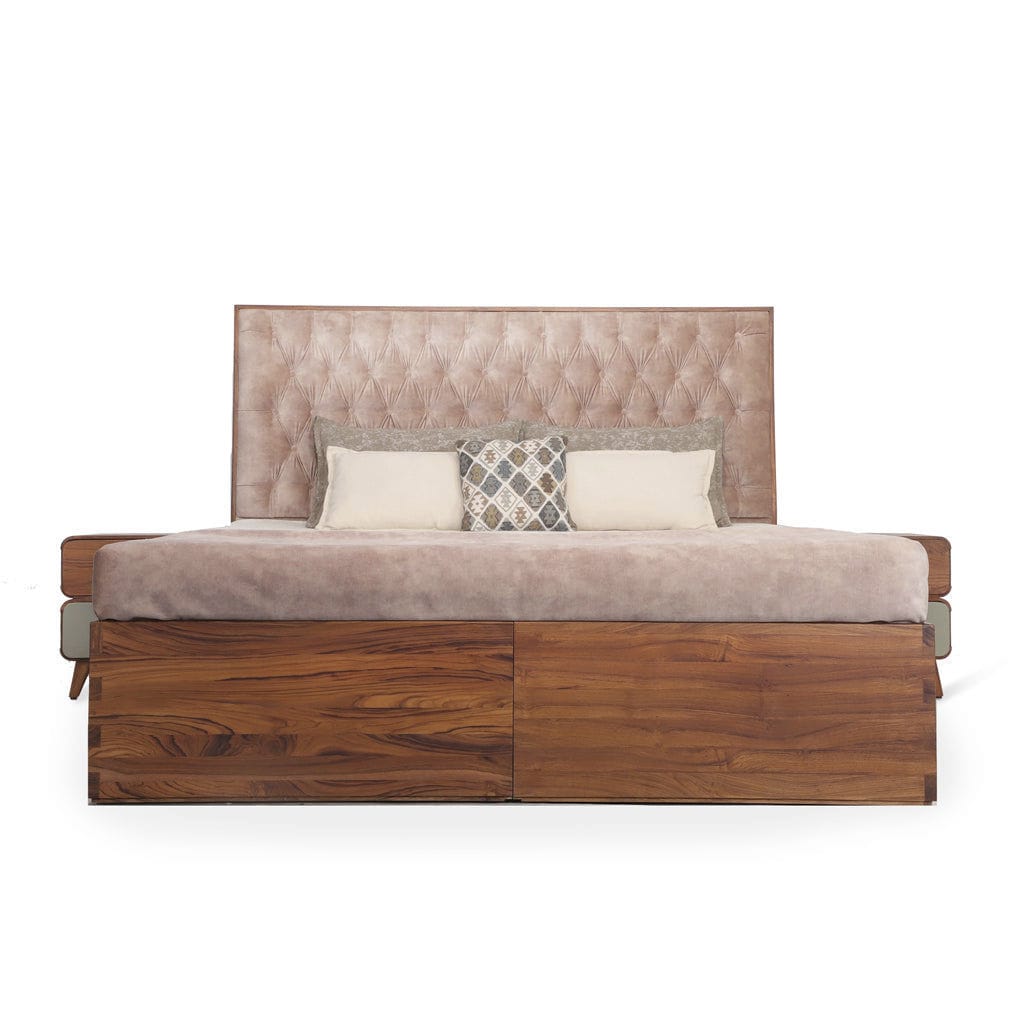 Double bed - KORYTO - ALANKARAM - modern / with headboard / teak