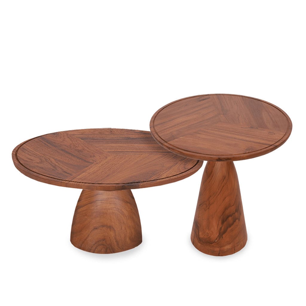 Modern table - ANIQ - ALANKARAM - teak / teak base / round