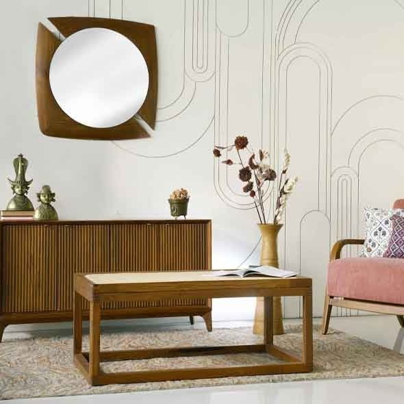 Modern table - DOBOL - ALANKARAM - teak / wood / rattan