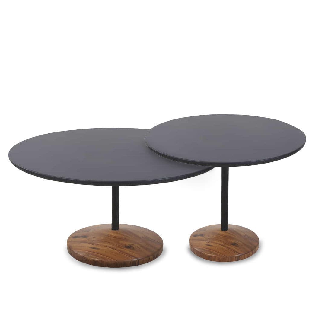 Modern table - CIRCULO - ALANKARAM - solid wood / teak / metal