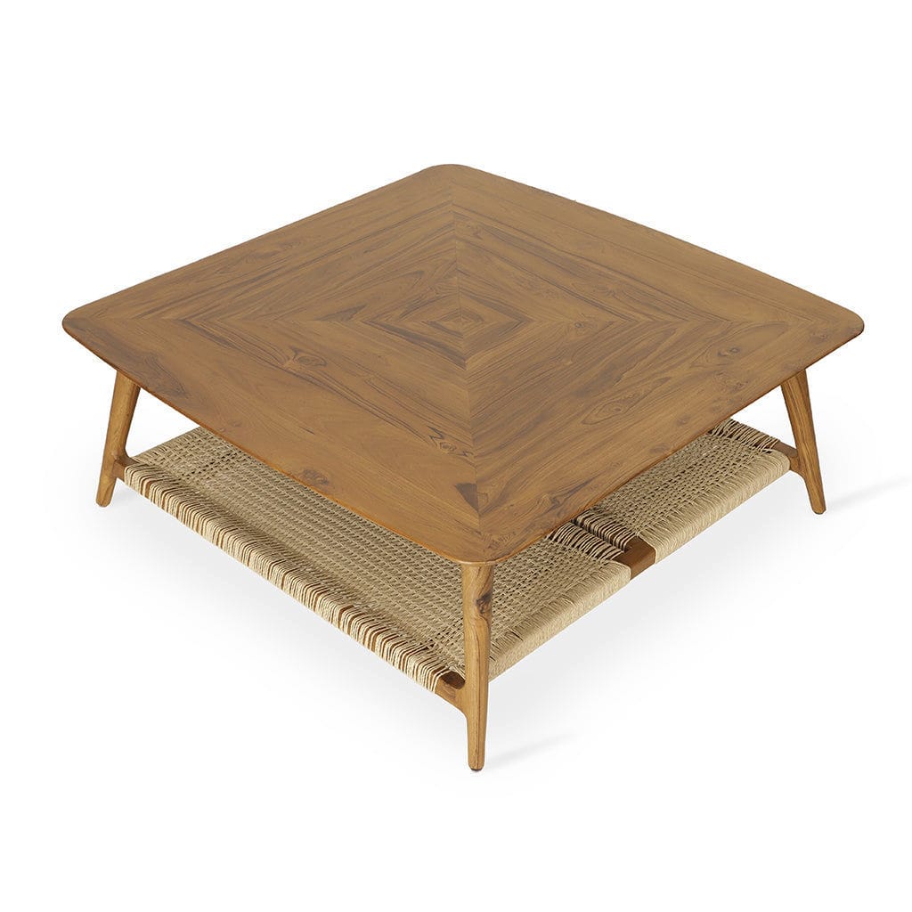 Modern table - TARU - ALANKARAM - teak / cotton / teak base