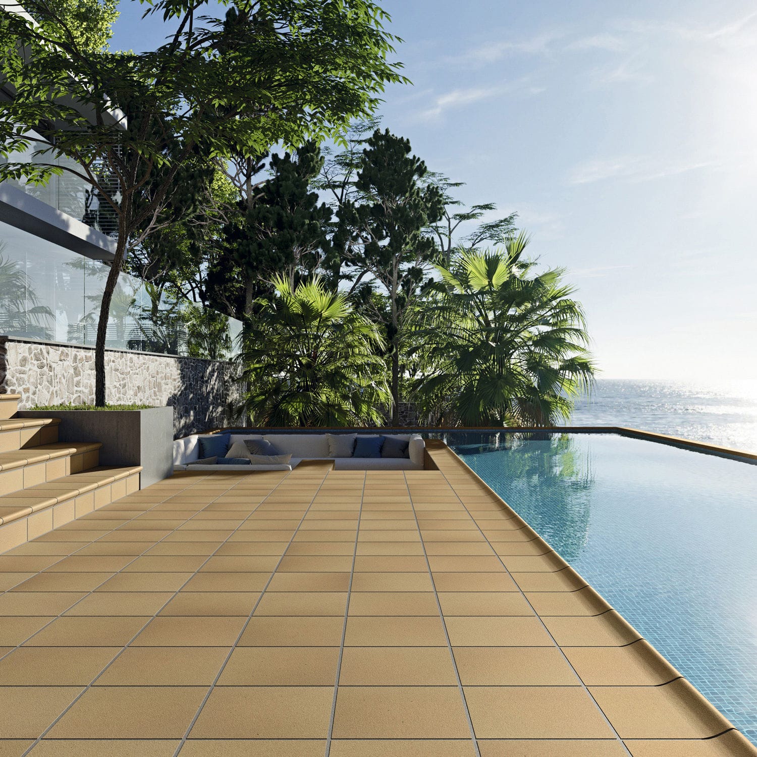 Ceramic tile - DÉNIA - Exagres - natural finish / rustic / poolside