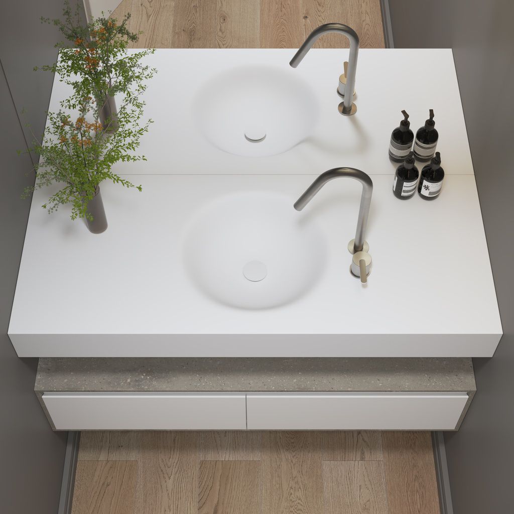 Wall-mounted washbasin - RIGEL SLIM - Riluxa - Corian® / with counter ...