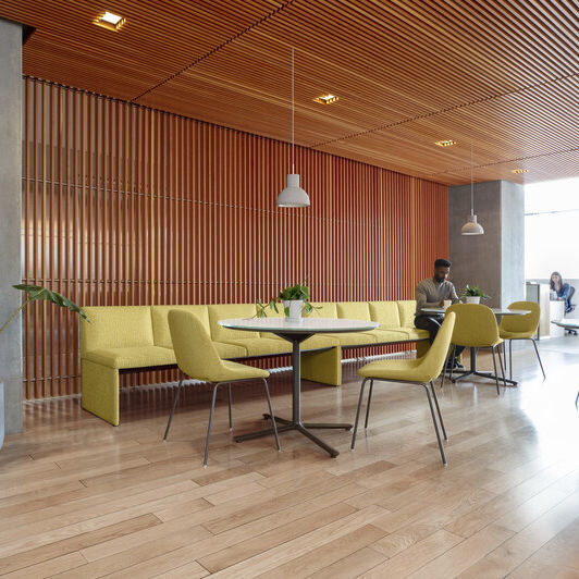 Contemporary table - BEVY - STUDIO TK - wood veneer / glass / laminate