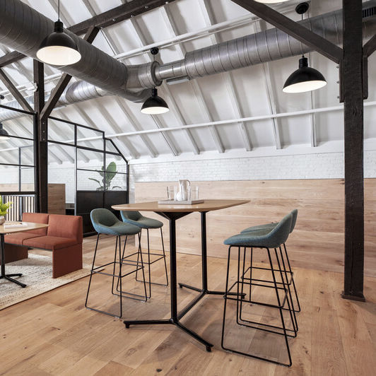 Contemporary high bar table - BEVY - STUDIO TK - wood veneer / laminate ...