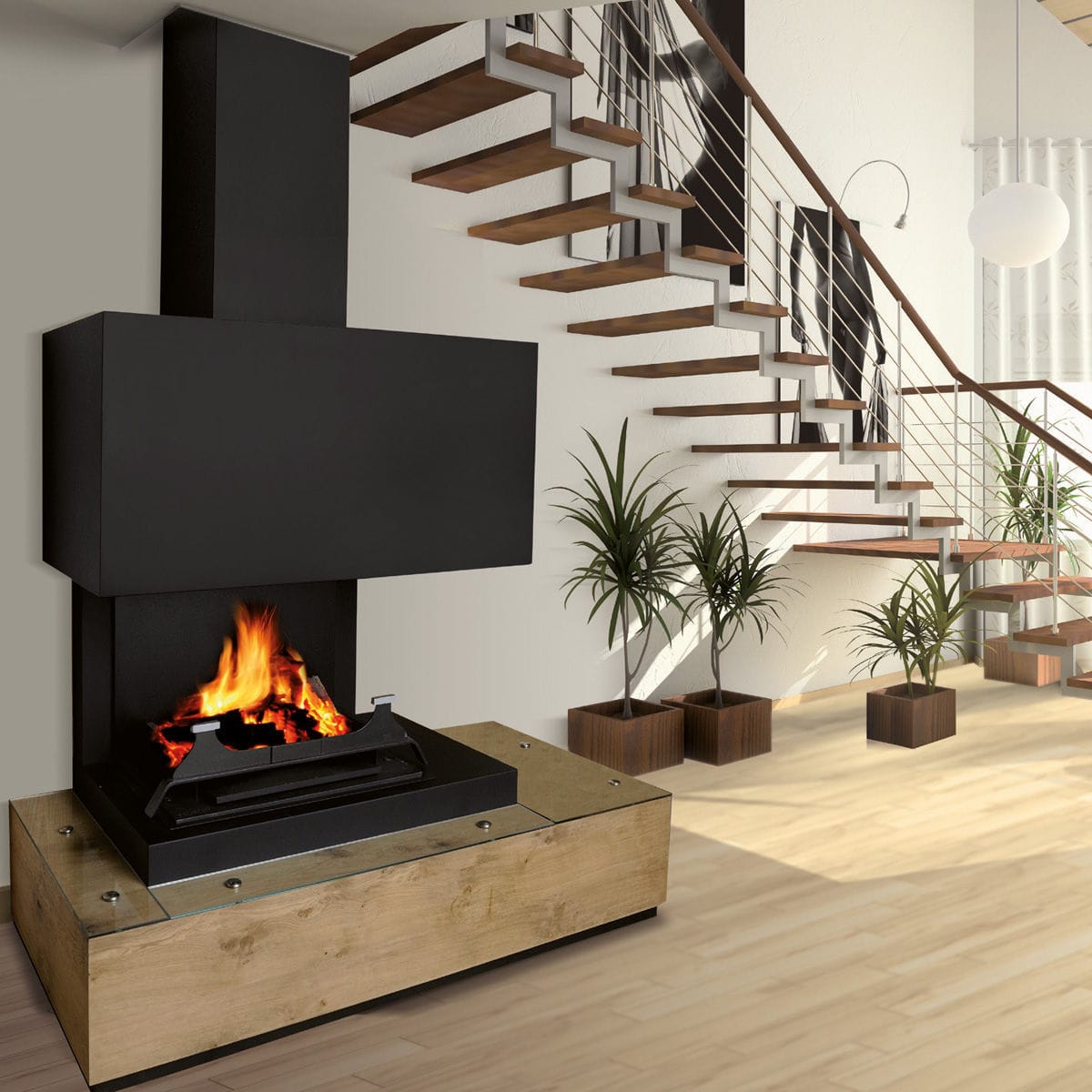 Wood-burning fireplace - NORWAY - Polyflam - free-standing / wall / 3-sided