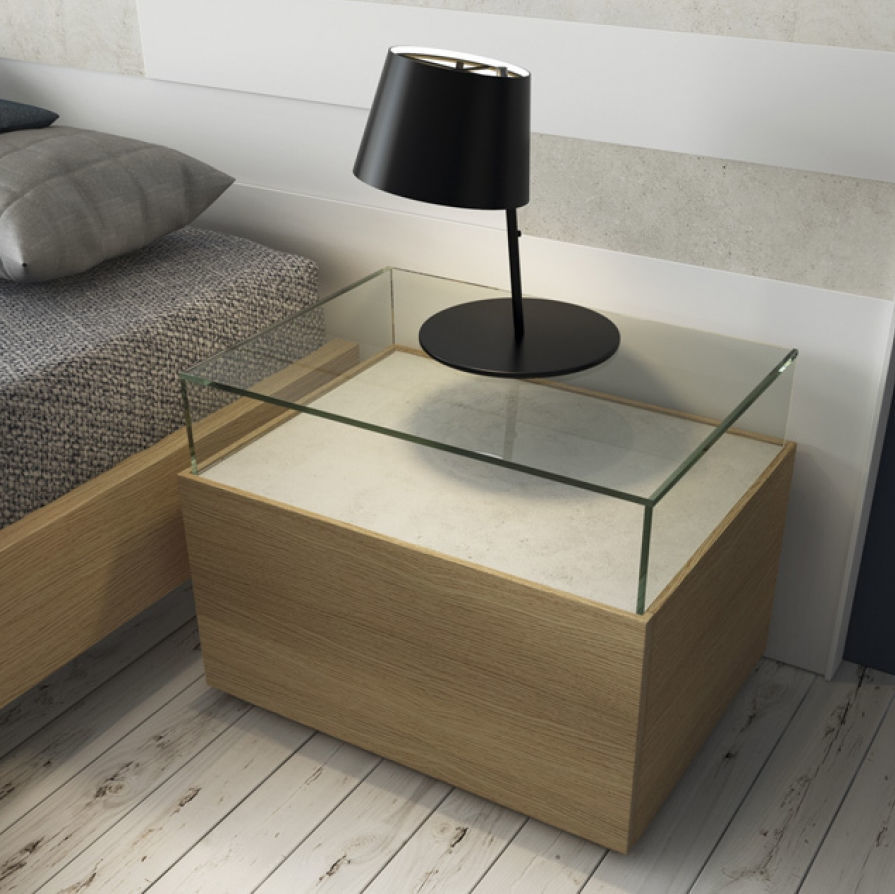 Contemporary bedside table - KLAS 1 AS - EMEDE - glass / oak base ...