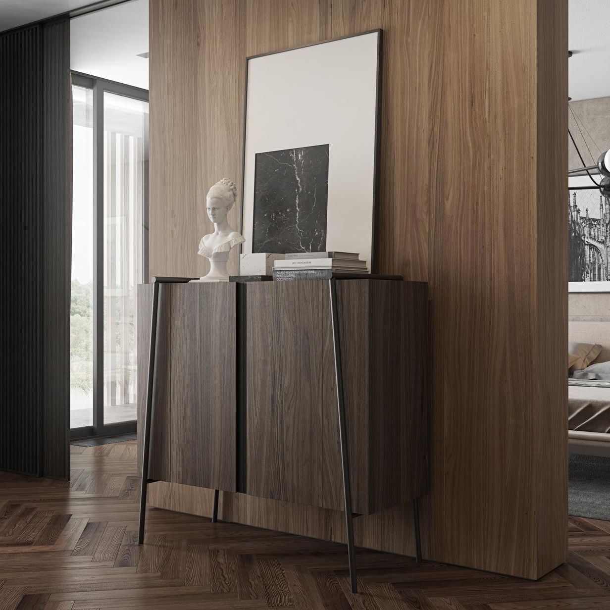 Sideboard with long legs - DUOO - ZEGEN - contemporary / wood veneer ...
