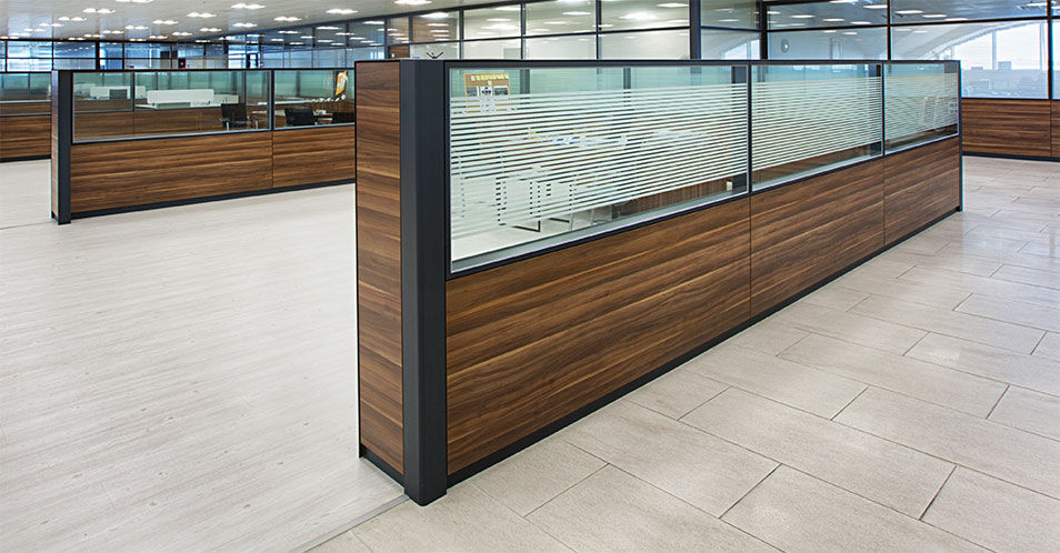 Fixed partition - SEPERA - Integra - Interior Systems - wooden / glass ...