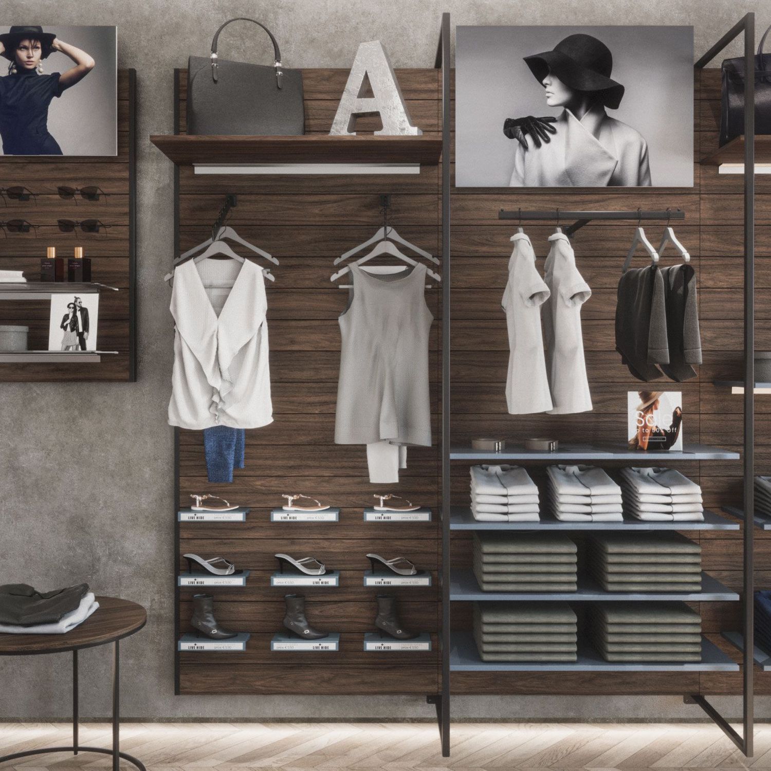 Wall-mounted display rack - M50 - GIBAM SHOPS SPA - wooden / metal / glass