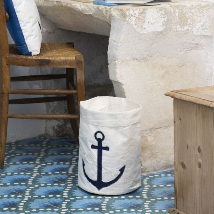 Fabric waste paper basket - anchor - 727 sailbags - recycled sailcloth