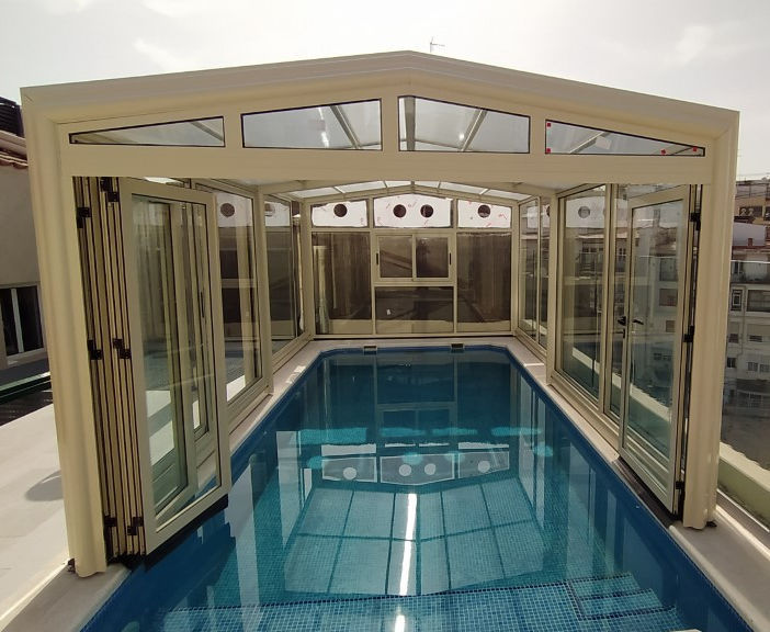 High swimming pool enclosure - COVERTTO - telescopic / fixed / glass