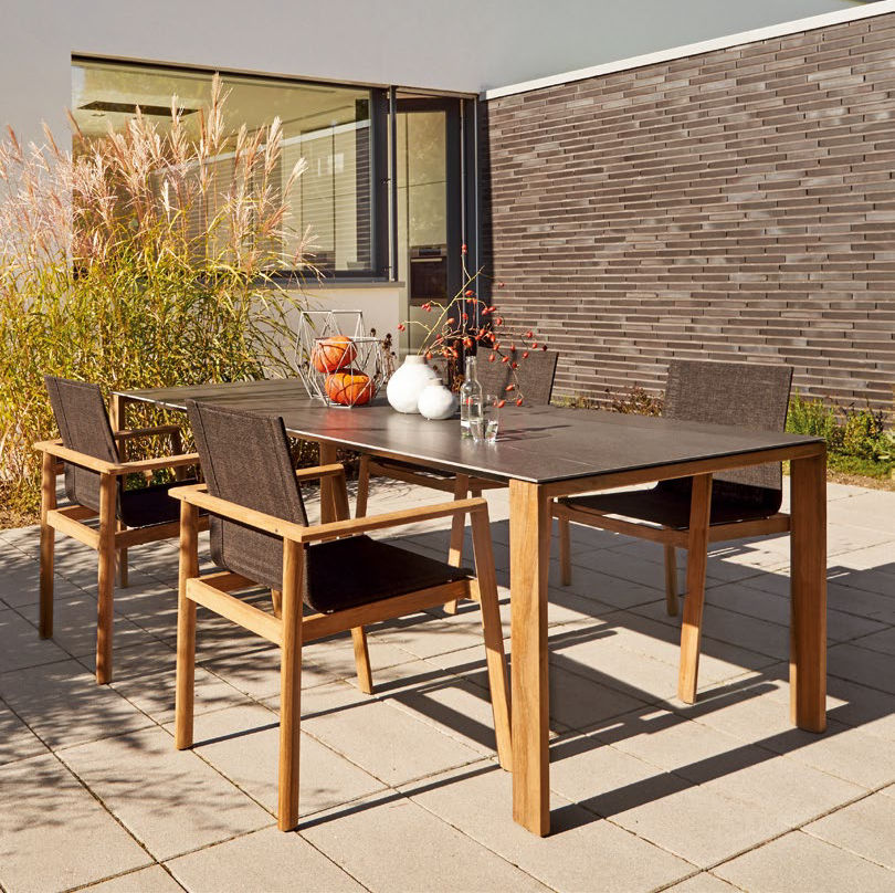 Contemporary dining table - SAFARI - Solpuri - teak / ceramic / rectangular