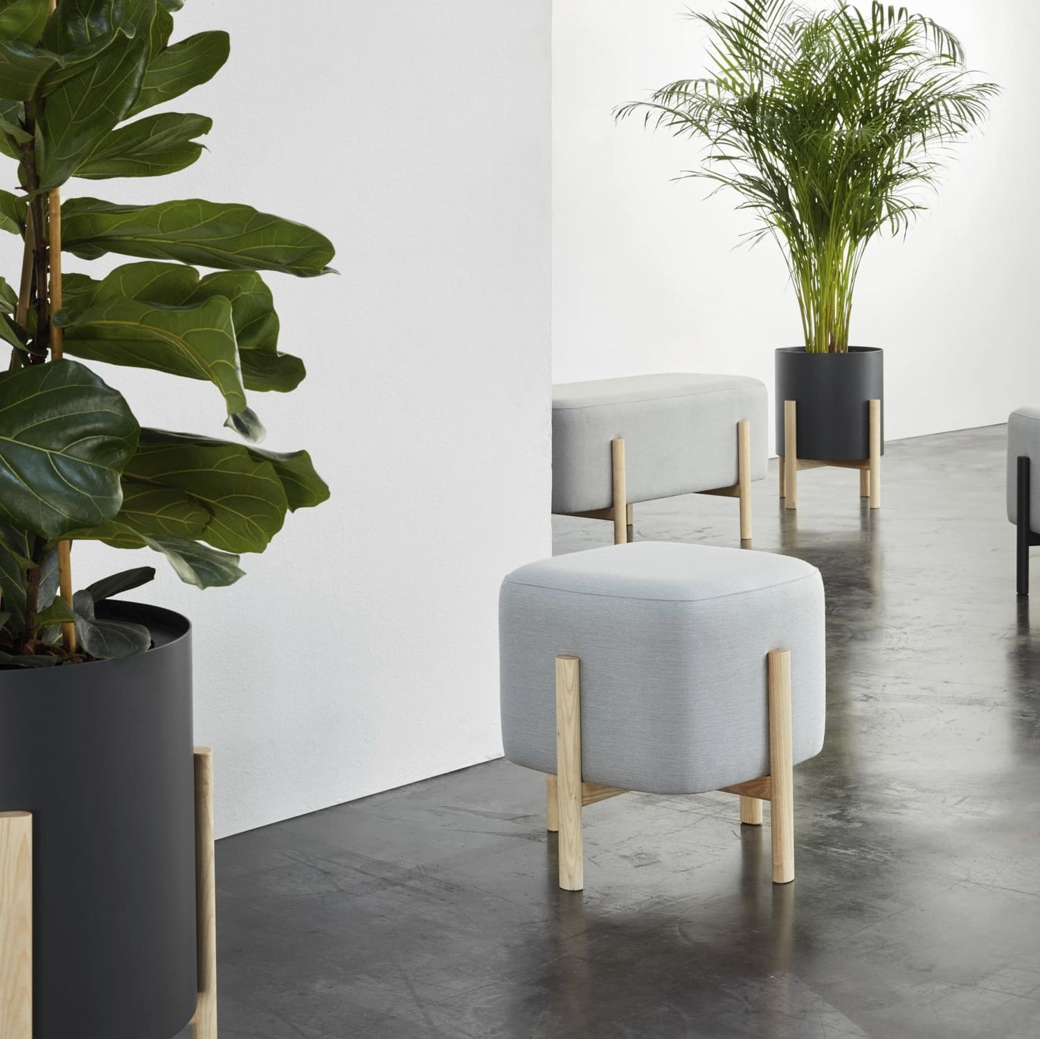 Contemporary pouf - ASHI - Hobby Flower - fabric / ash / square