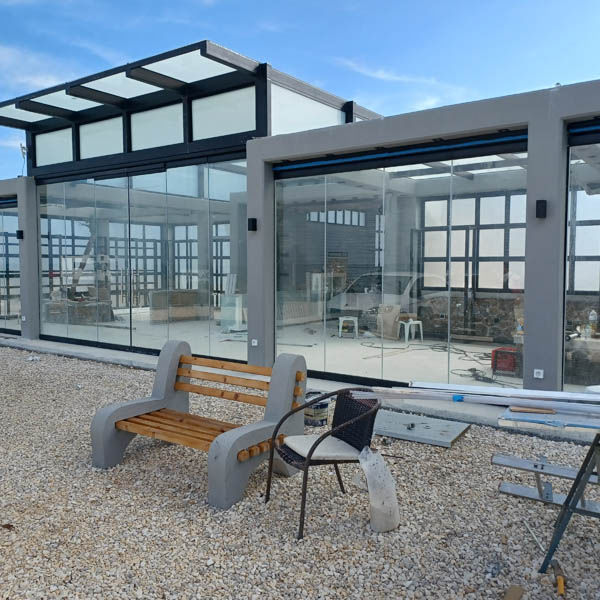 Panel curtain wall - IN CORFU - Atrio Glass Doors - glass / aluminum ...