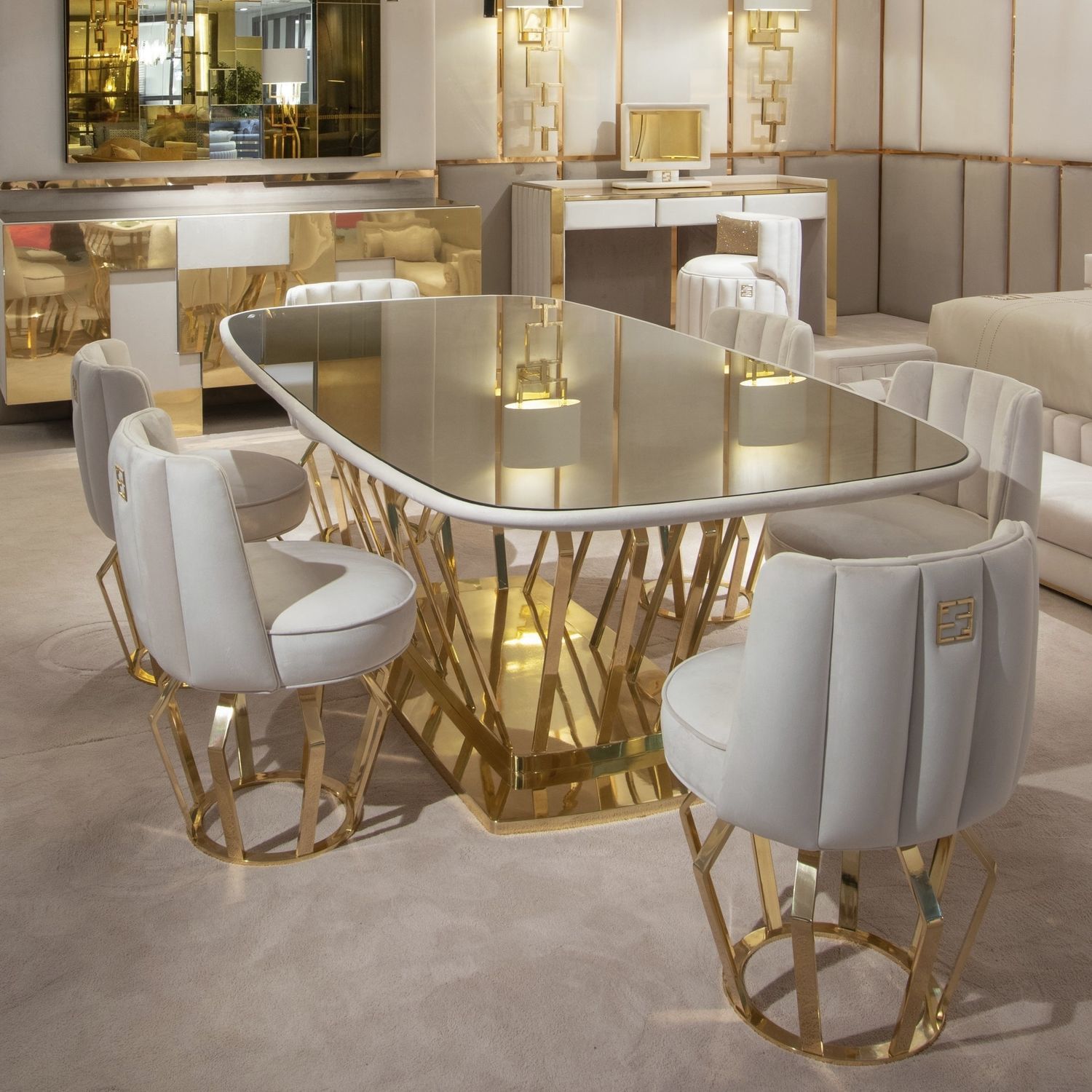 Contemporary dining table - Signature - Fertini Casa - crystal / brass ...