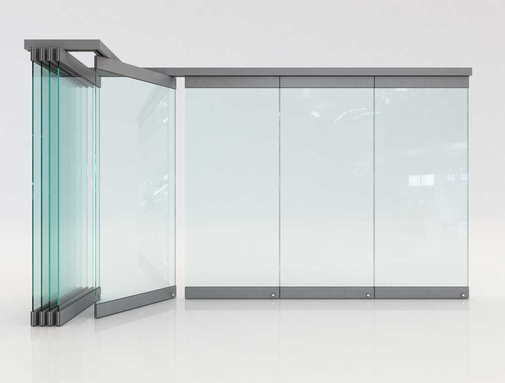 Folding partition - F2 - Salinox - with glass panel / aluminum / commercial
