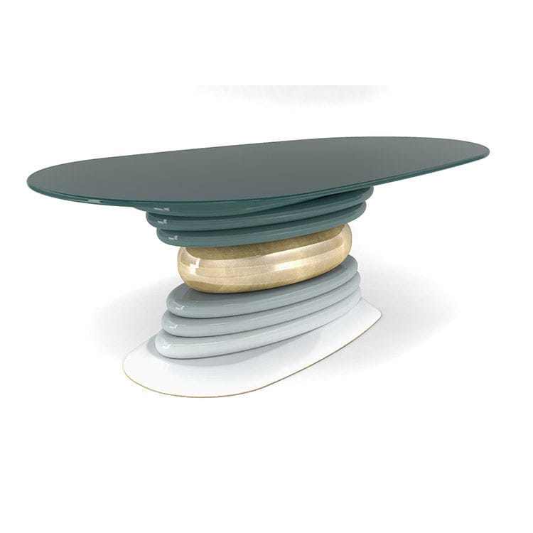 Original design dining table - Eggcentric - BITANGRA - lacquered wood / wooden base / oval