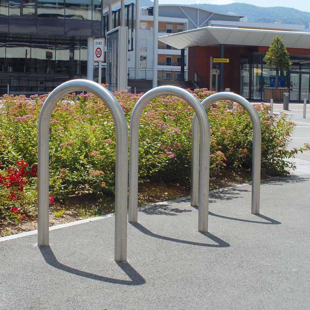 Floor-mounted bike rack - USSEL - MODULAND - horizontal / stainless ...