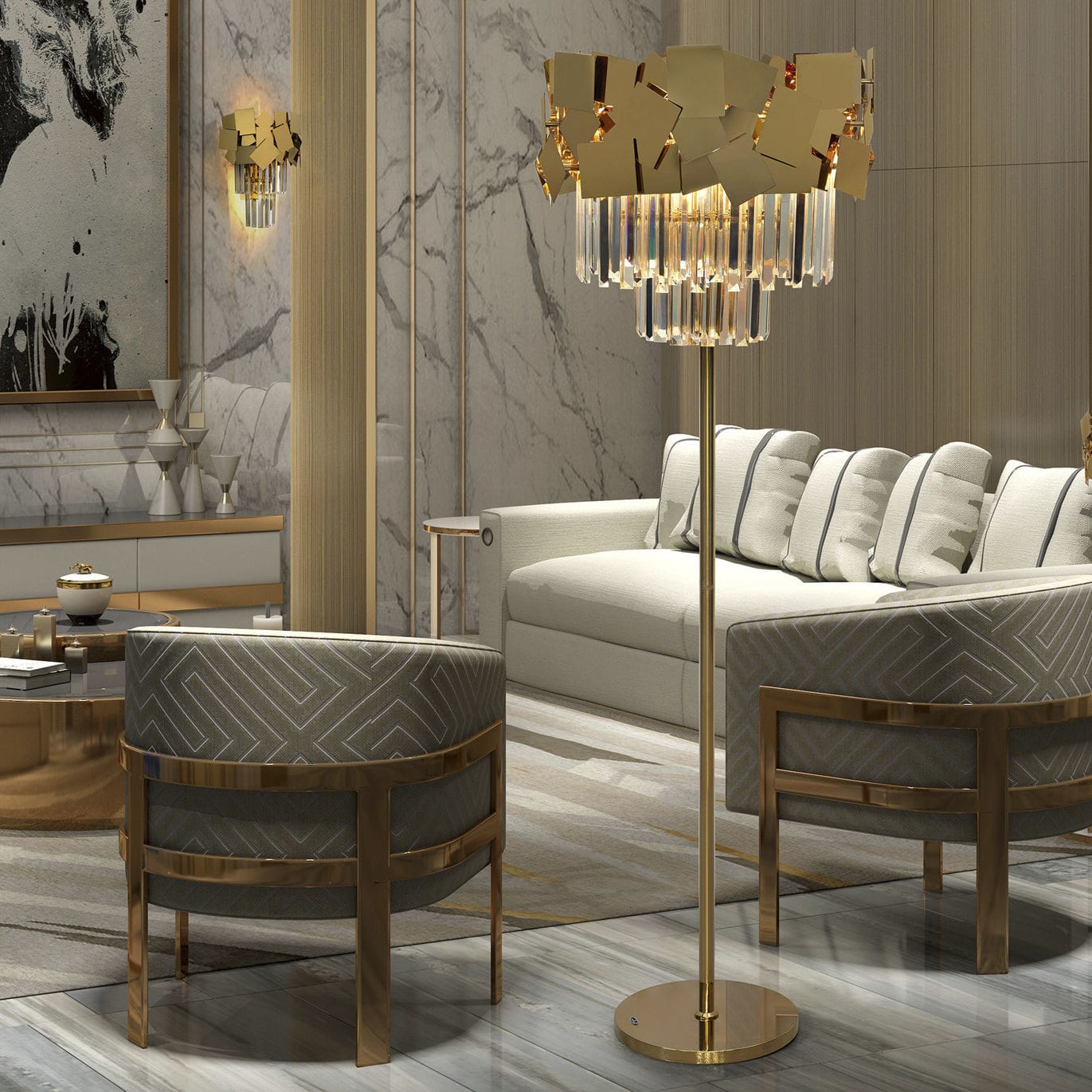 Floor-standing lamp - HEMERA - K-LIGHTING - stainless steel / crystal / contemporary