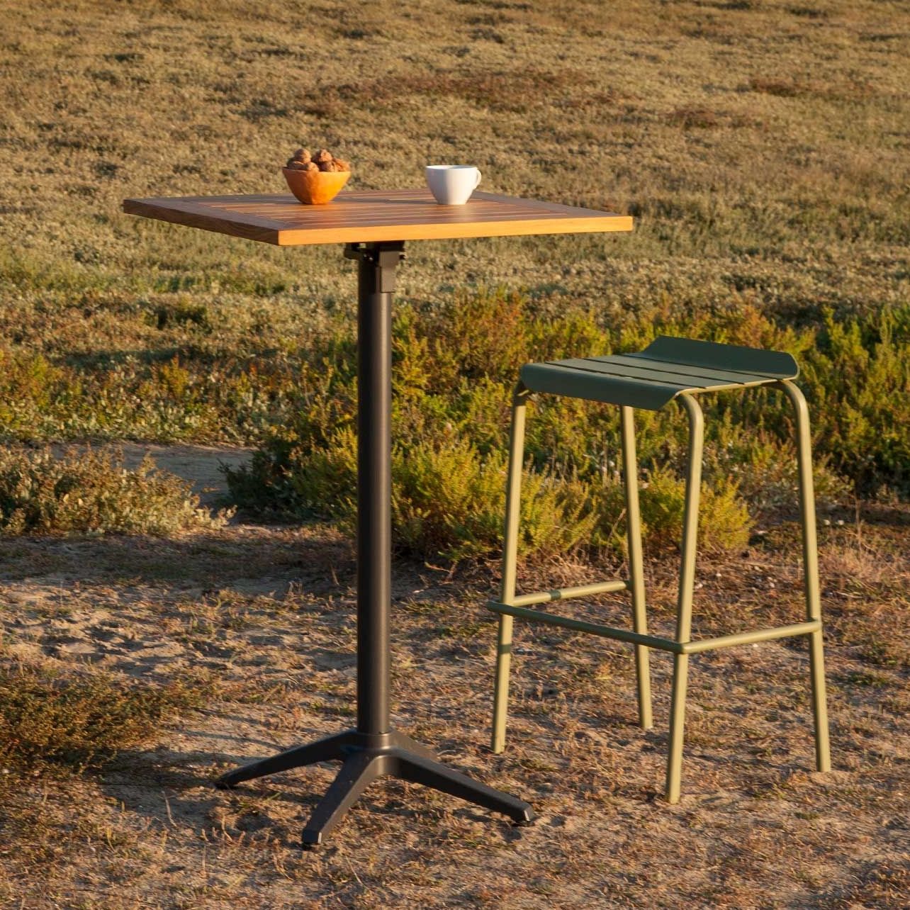 Contemporary high bar table - TYPON - Ezeis - teak / aluminum base / square