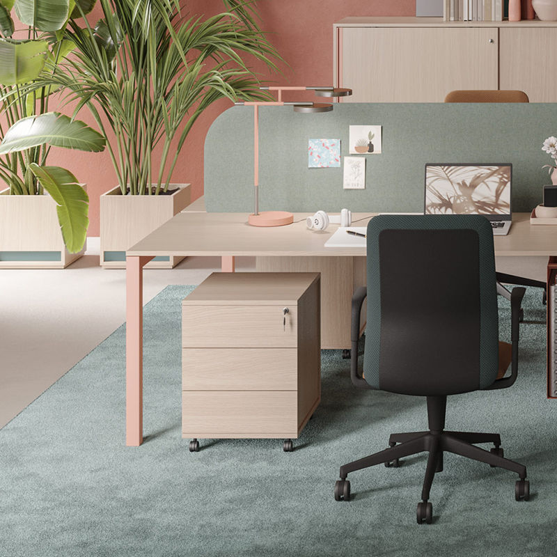 Wood veneer office unit - EASY - PROF - melamine / Fenix NTM® / 3-drawer