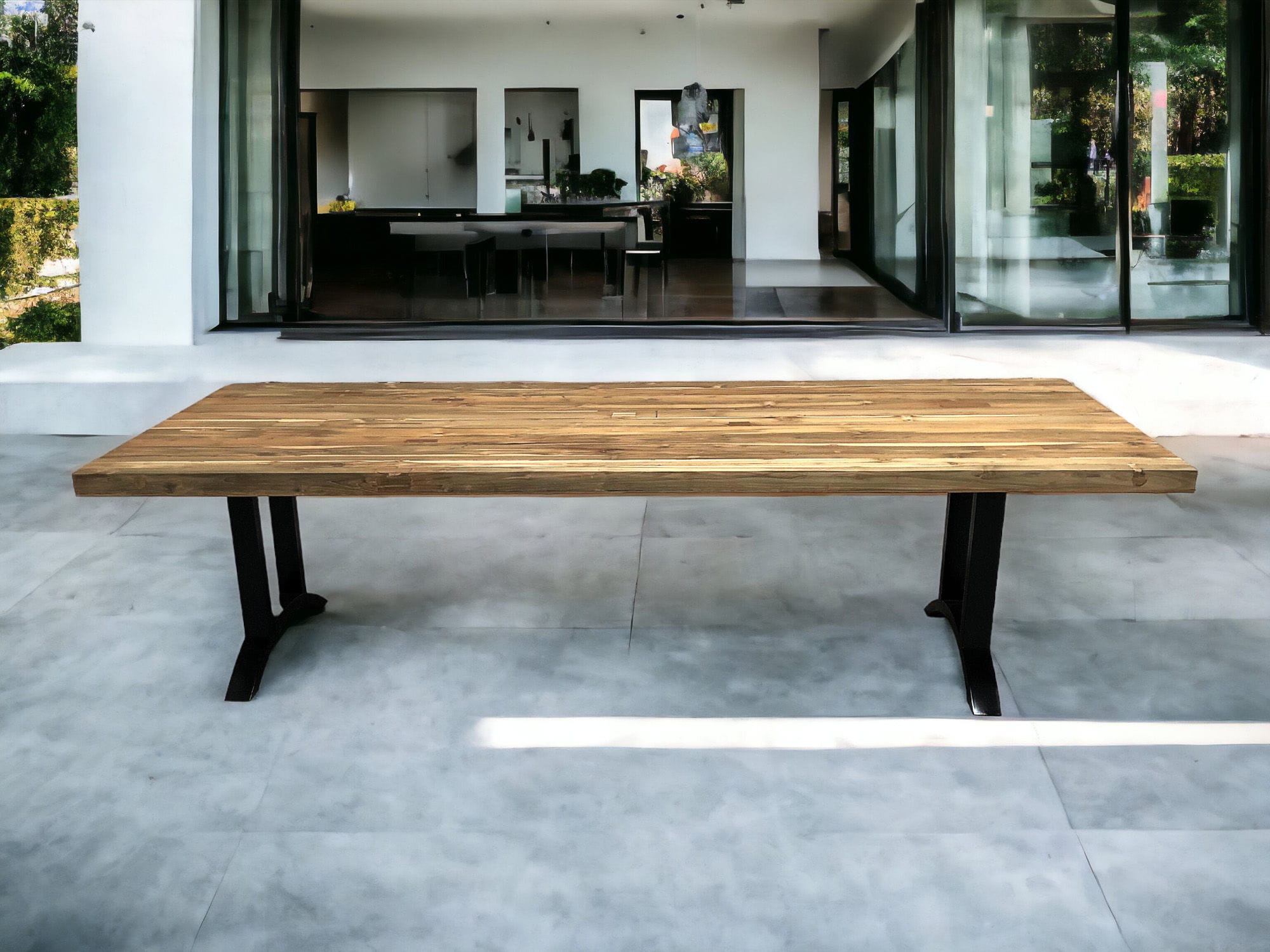 Contemporary dining table - CATALINA - ARRELART - teak / metal base ...