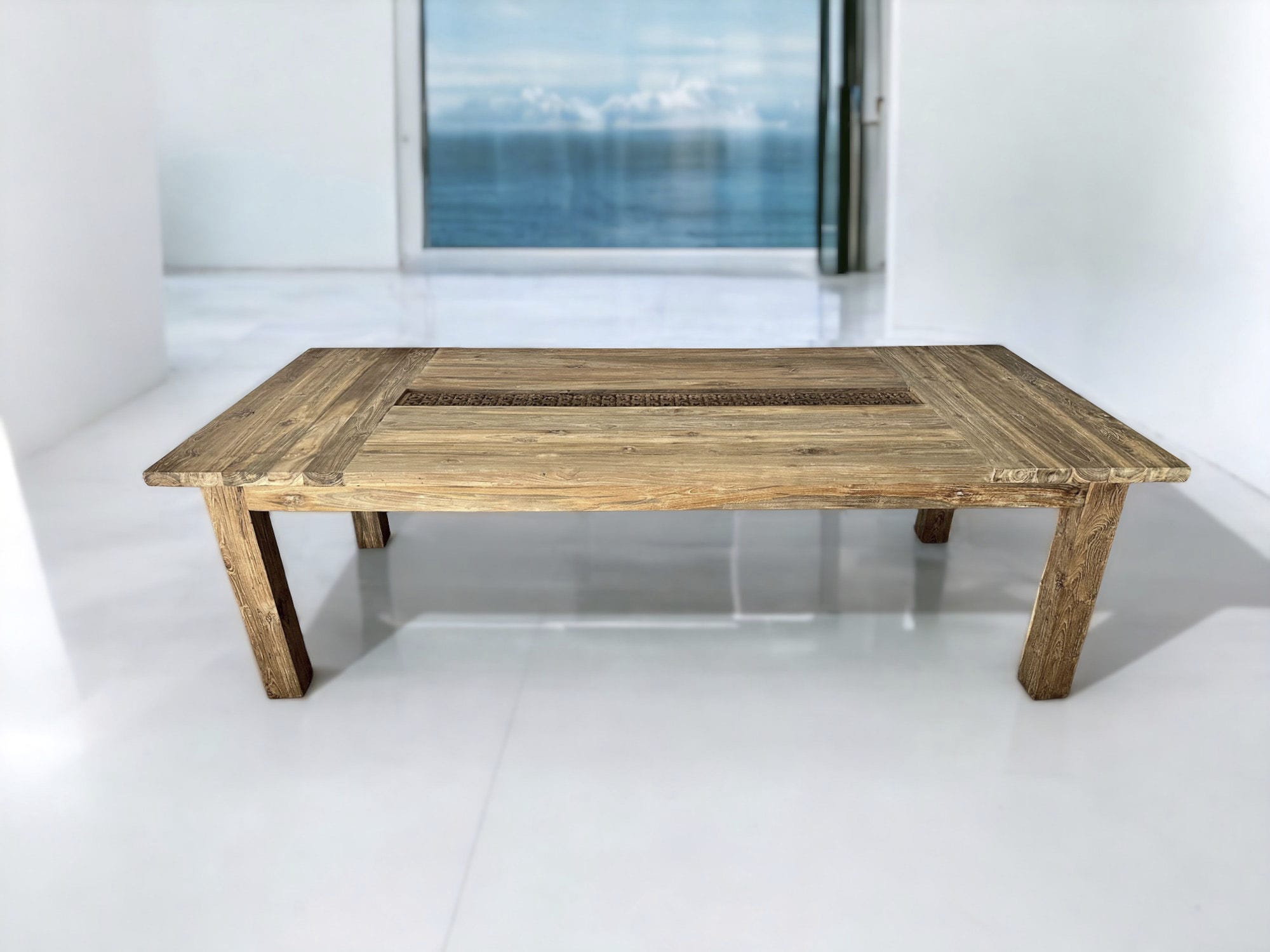 Contemporary dining table - MALLORCA - ARRELART - teak / teak base / rectangular