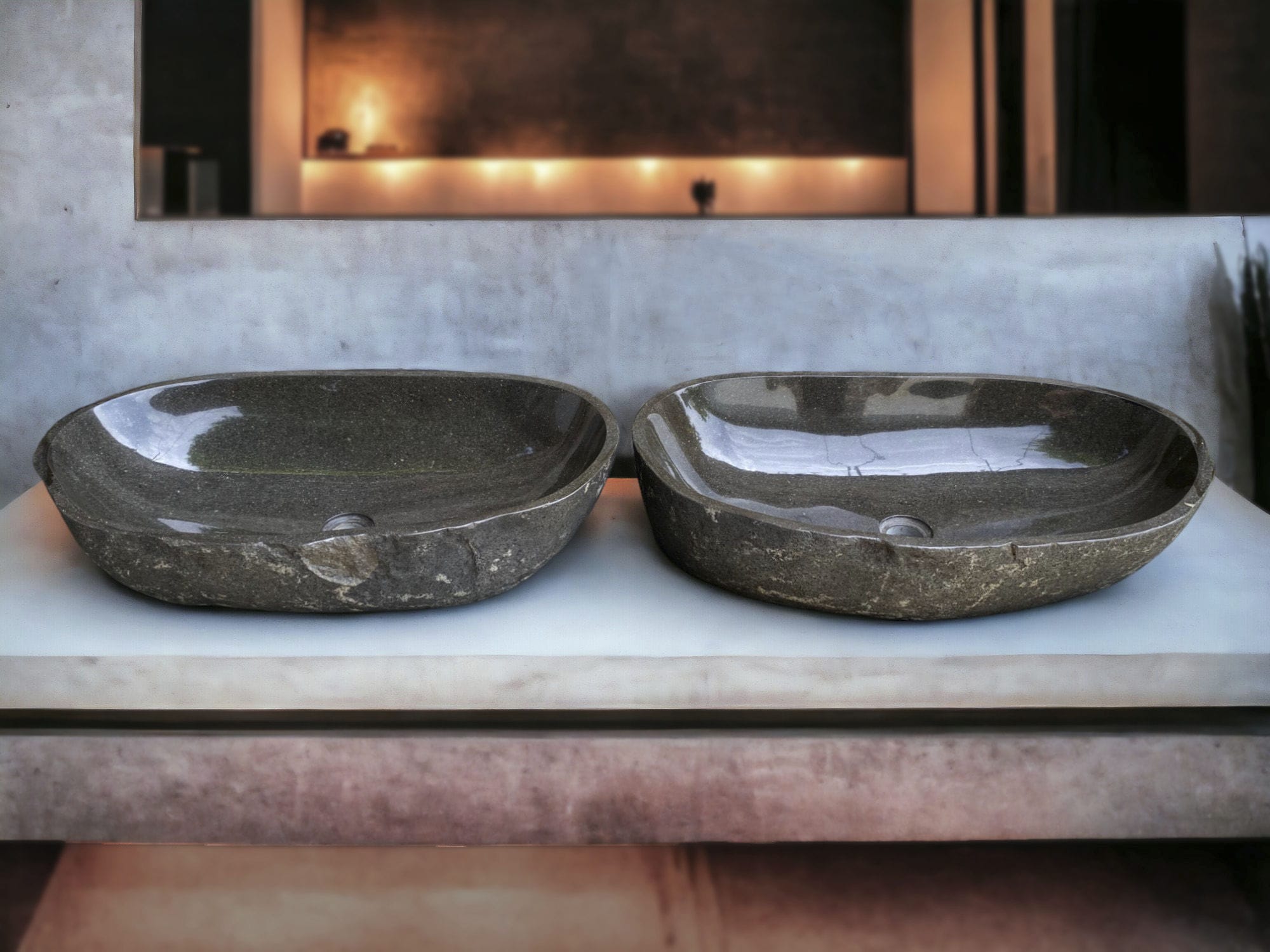 Countertop washbasin - TWINS - ARRELART - Riverstone® / handmade / double