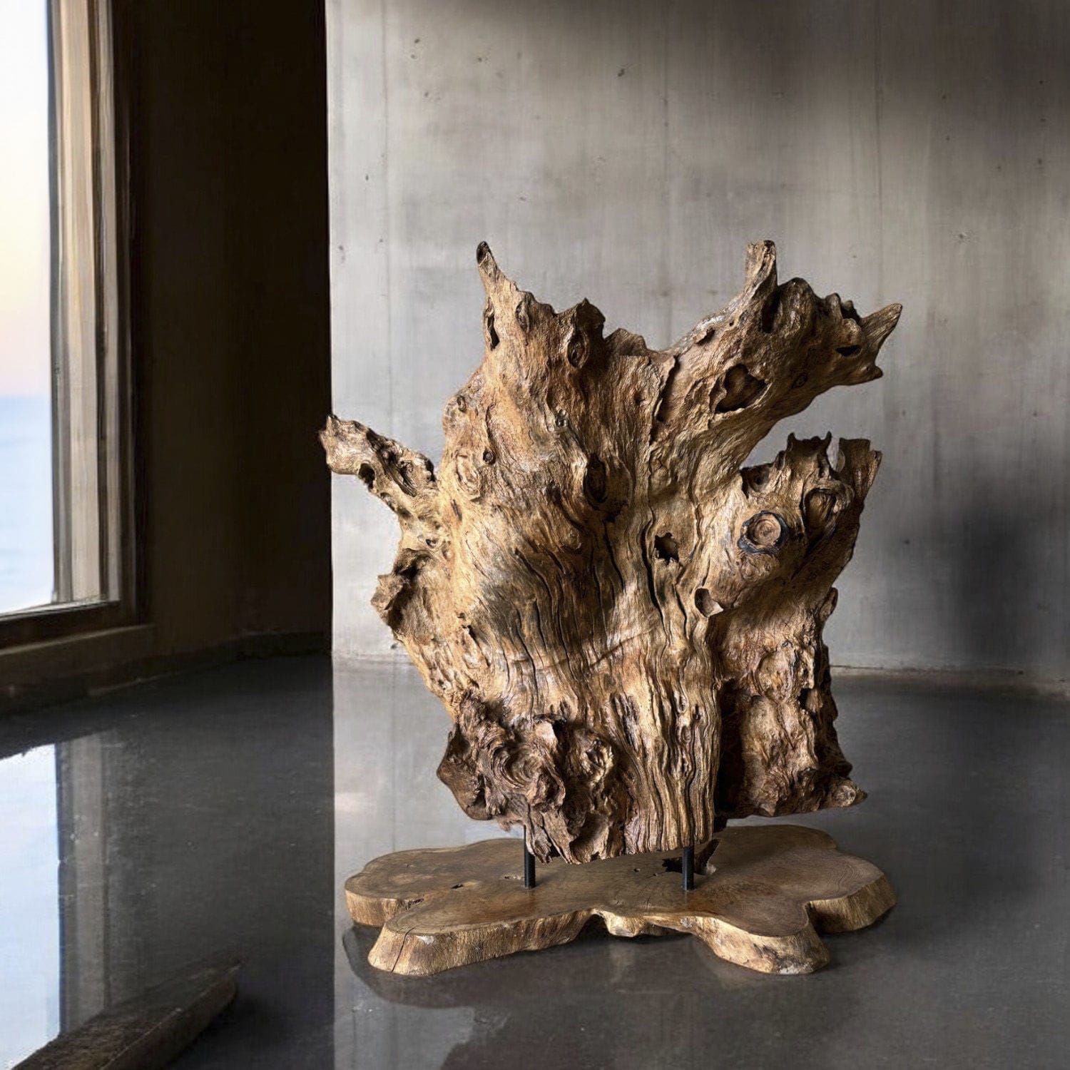 Teak sculpture - SAONA - ARRELART - metal / handmade / floor-mounted